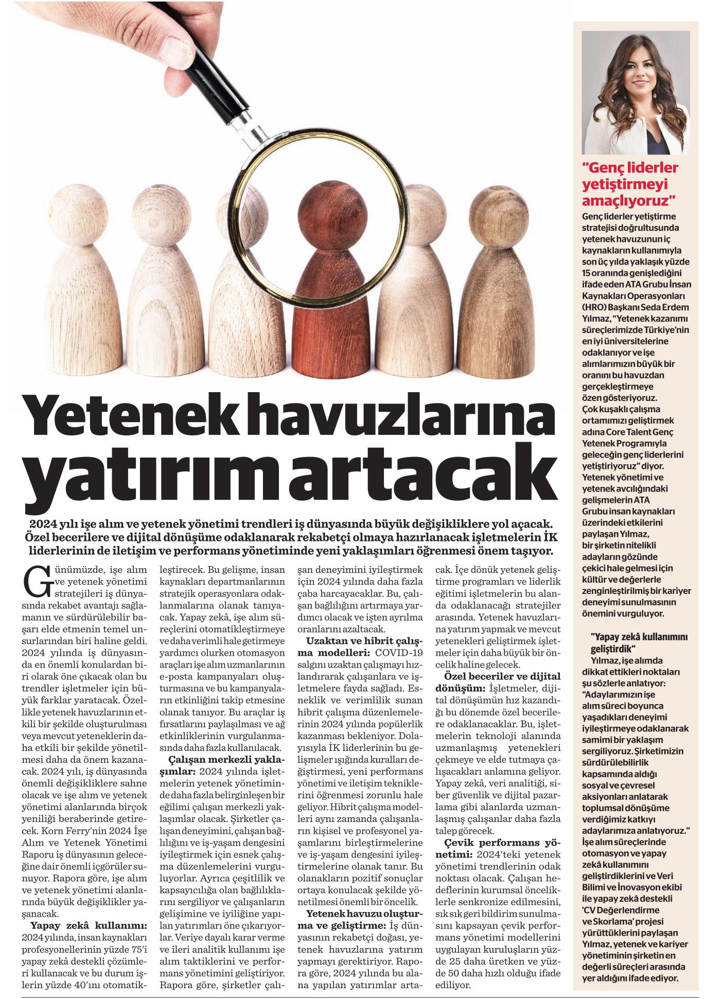 Seda Erdem Yılmaz, Dünya Gazetesi Yönetim sayfasında yaptığı röportajda ...